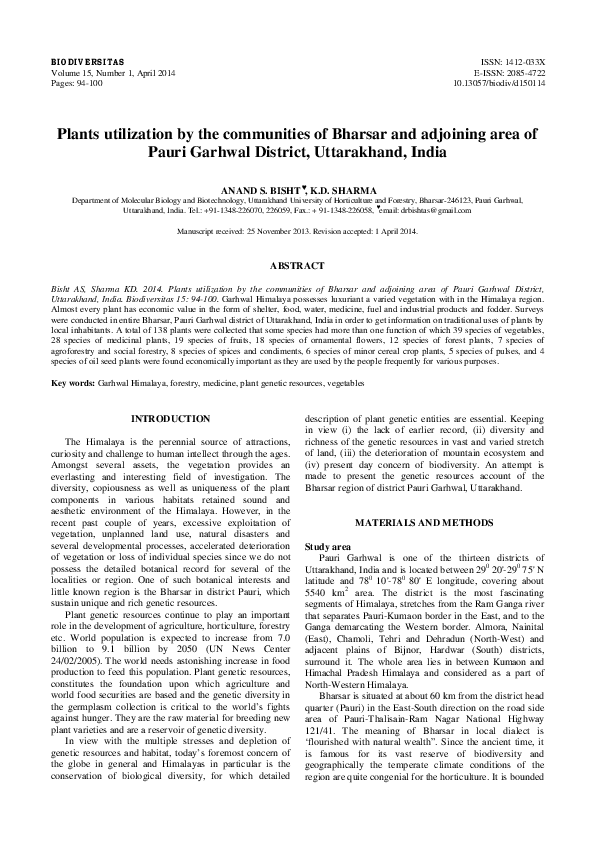 (PDF) Plants utilization by the communities of Bharsar and adjoining ...