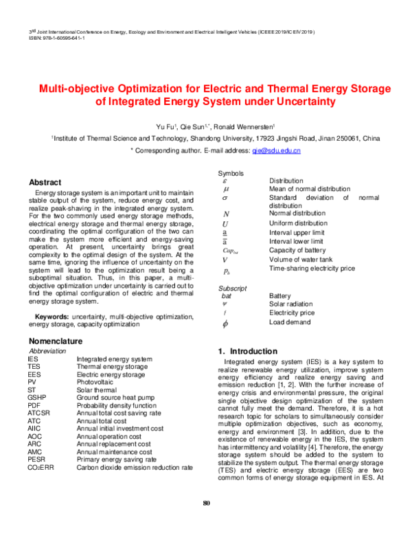 (PDF) Multi-objective Optimization for Electric and Thermal Energy ...