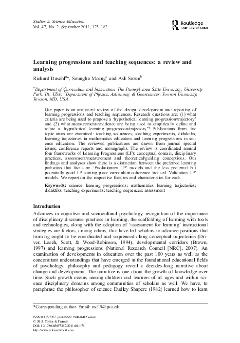 (PDF) Learning progressions and teaching sequences: a review and analysis