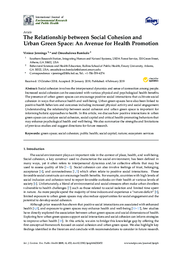 (PDF) The Relationship between Social Cohesion and Urban Green Space ...