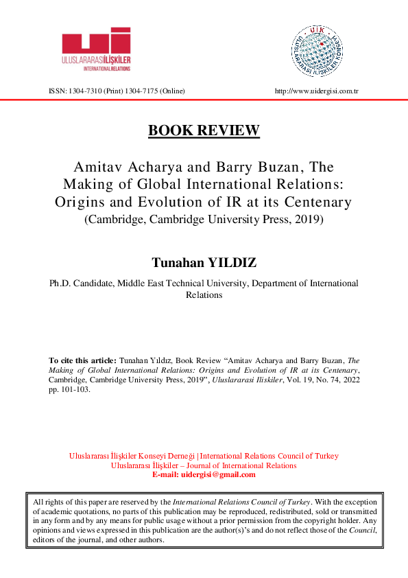 (PDF) Amitav Acharya and Barry Buzan, The Making of Global ...