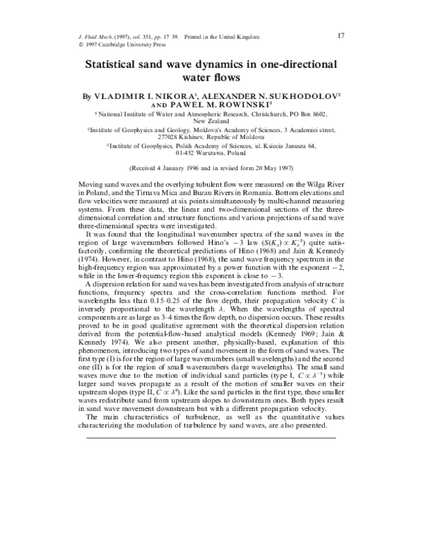 (PDF) Statistical sand wave dynamics in one-directional water flows | V ...