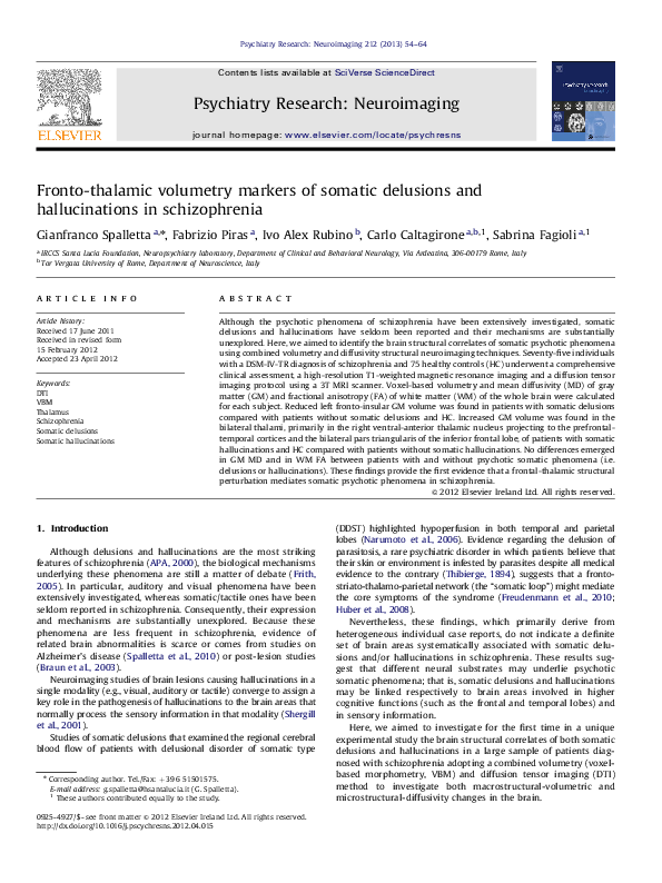 (PDF) Fronto-thalamic volumetry markers of somatic delusions and ...