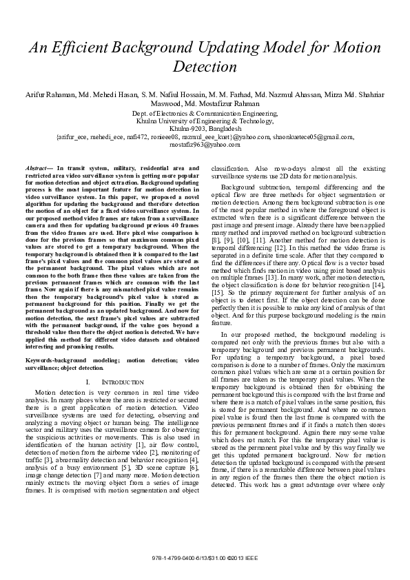 (PDF) An efficient background updating model for motion detection