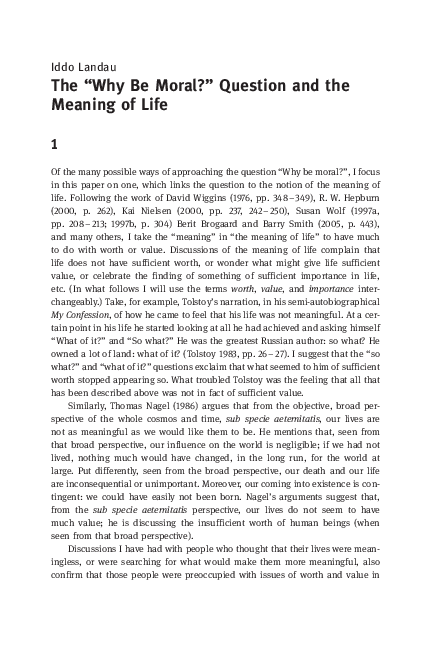 (PDF) The "Why Be Moral?" Question and the Meaning of Life