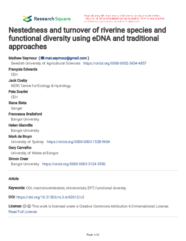 (PDF) Nestedness and turnover of riverine species and functional ...