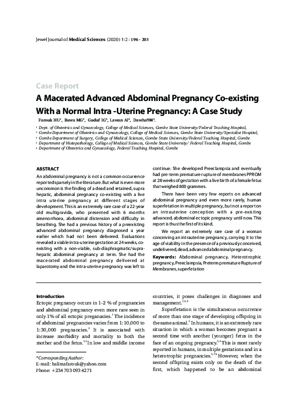 (PDF) A Macerated Advanced Abdominal Pregnancy Co-existing With a ...