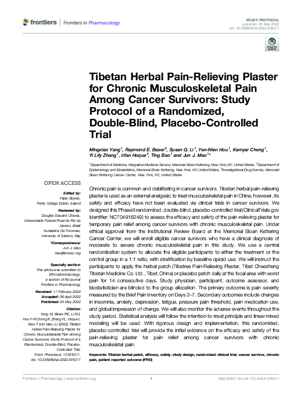 (PDF) Tibetan Herbal Pain-Relieving Plaster for Chronic Musculoskeletal ...