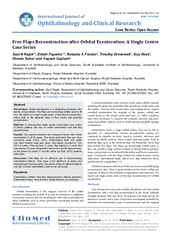 (PDF) Free Flaps Reconstruction after Orbital Exenteration: A Single ...
