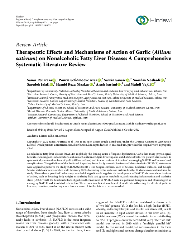 (PDF) Therapeutic Effects and Mechanisms of Action of Garlic (Allium sativum) on Nonalcoholic ...