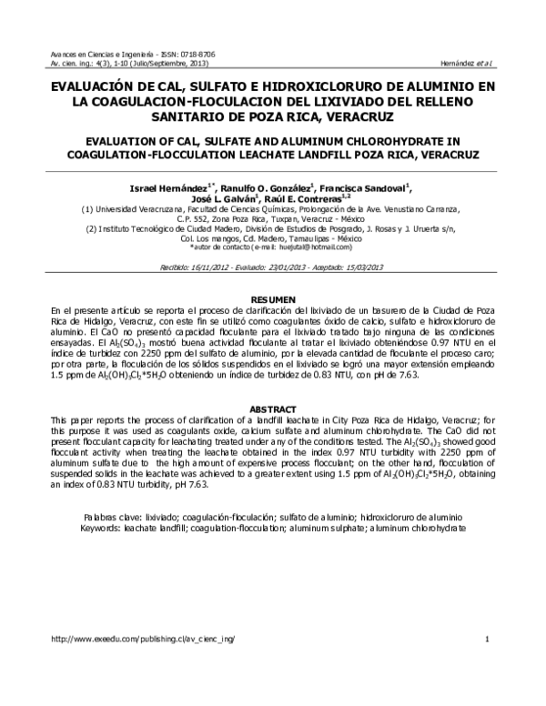 (PDF) Evaluación de cal, sulfato e hidroxiclorudo de aluminio en la ...
