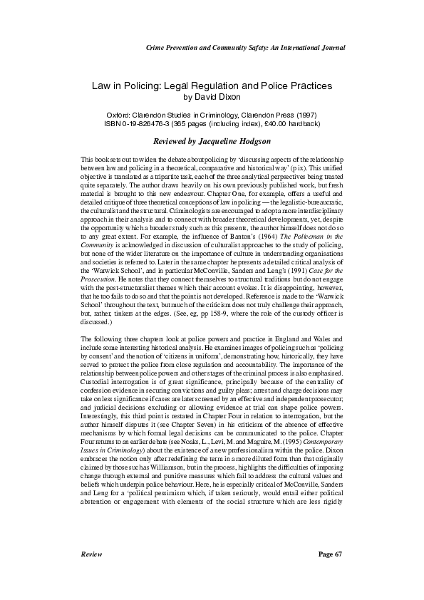 (PDF) Law in Policing: Legal Regulation and Police Practices
