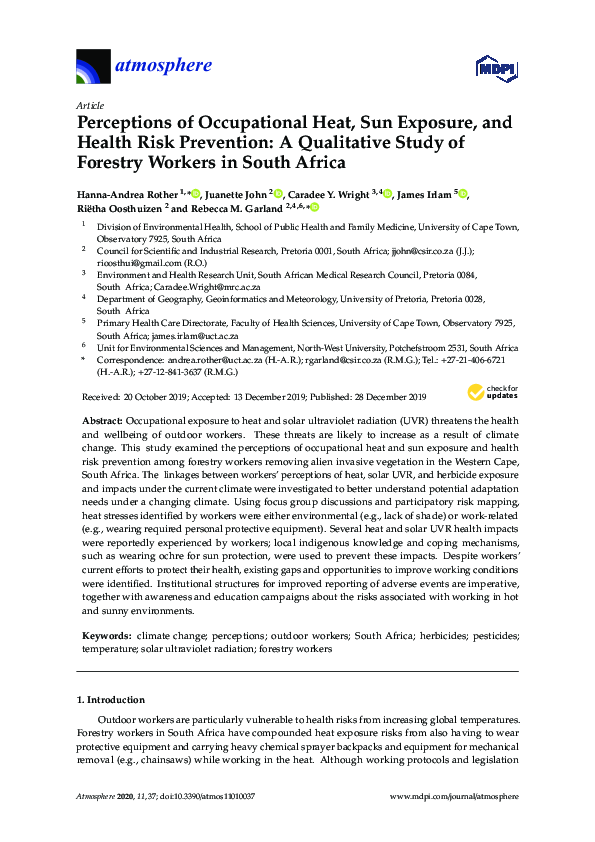 (PDF) Perceptions of Occupational Heat, Sun Exposure, and Health Risk ...