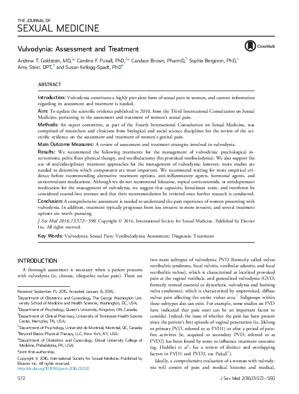 (PDF) Vulvodynia: Assessment and Treatment