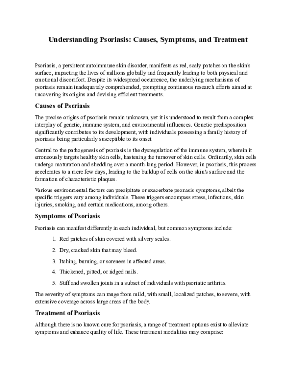 (PDF) Understanding Psoriasis: Causes, Symptoms, and Treatment