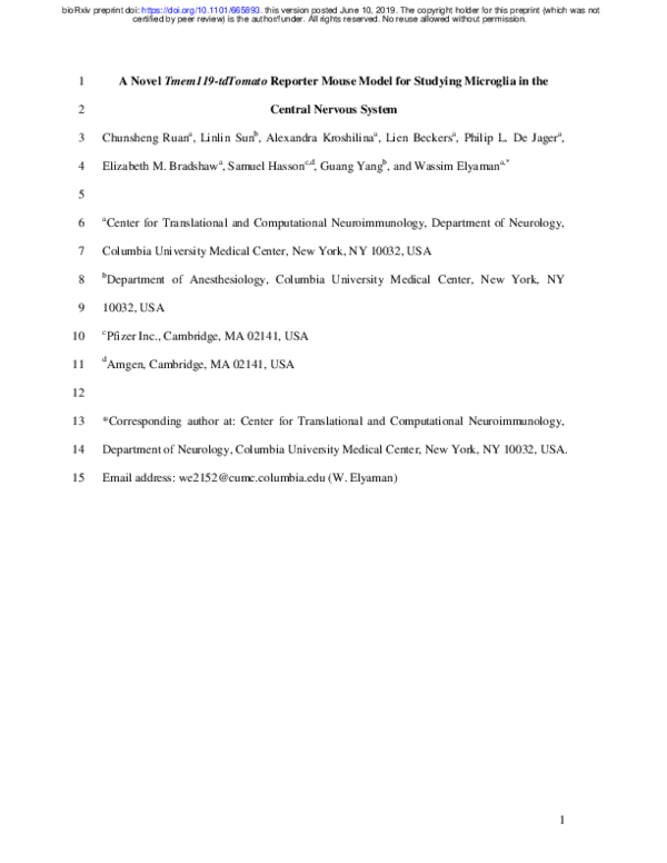(PDF) A novel Tmem119-tdTomato reporter mouse model for studying ...