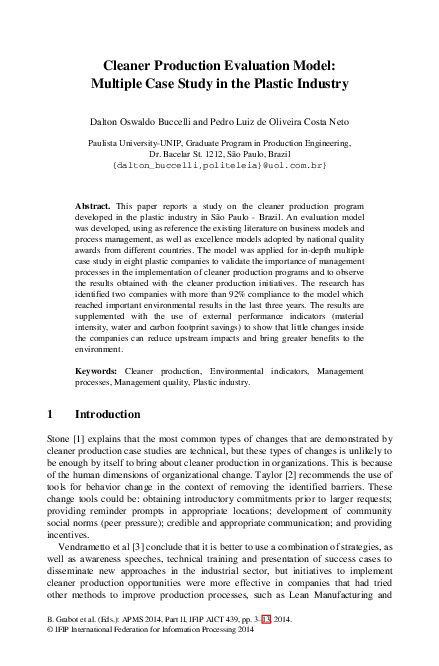 (PDF) Cleaner Production Evaluation Model: Multiple Case Study in the ...