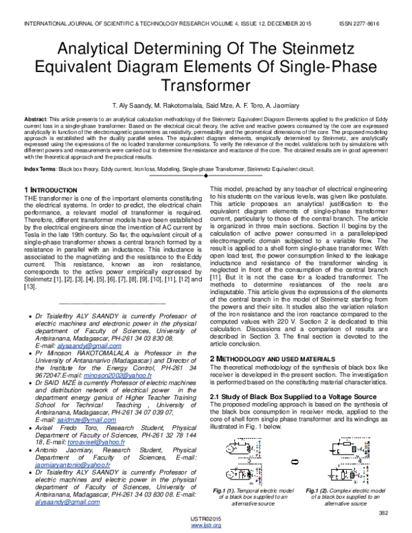(PDF) Analytical Determining Of The Steinmetz Equivalent Diagram Elements Of Single-Phase ...