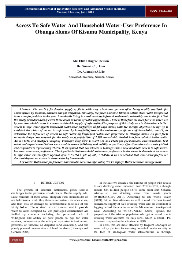 (PDF) Access To Safe Water And Household Water-User Preference In ...