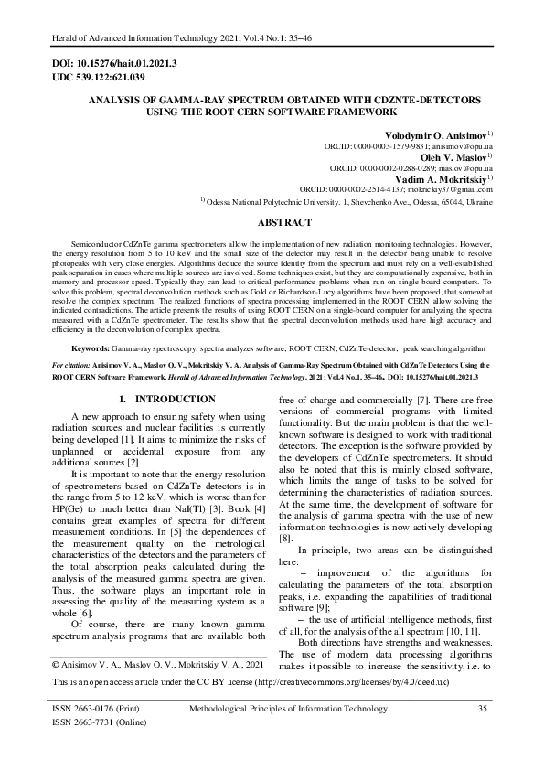 (PDF) Analysis of gamma-ray spectrum obtained with CdZnTe-Detectors ...