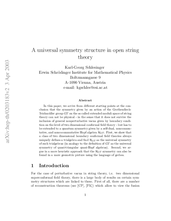 (PDF) A universal symmetry structure in open string theory