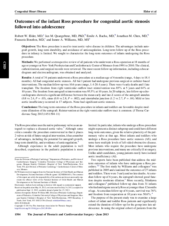 (PDF) Outcomes of the infant Ross procedure for congenital aortic ...