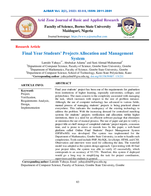(PDF) Final Year Students’ Projects Allocation and Management System