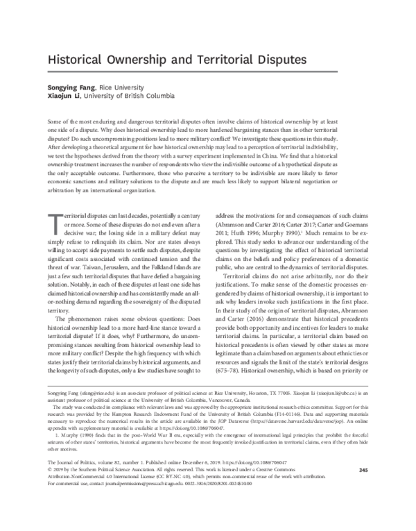 (PDF) Historical Ownership and Territorial Disputes