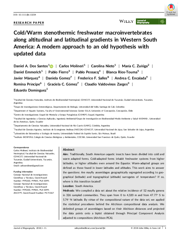 (PDF) Cold/Warm stenothermic freshwater macroinvertebrates along ...
