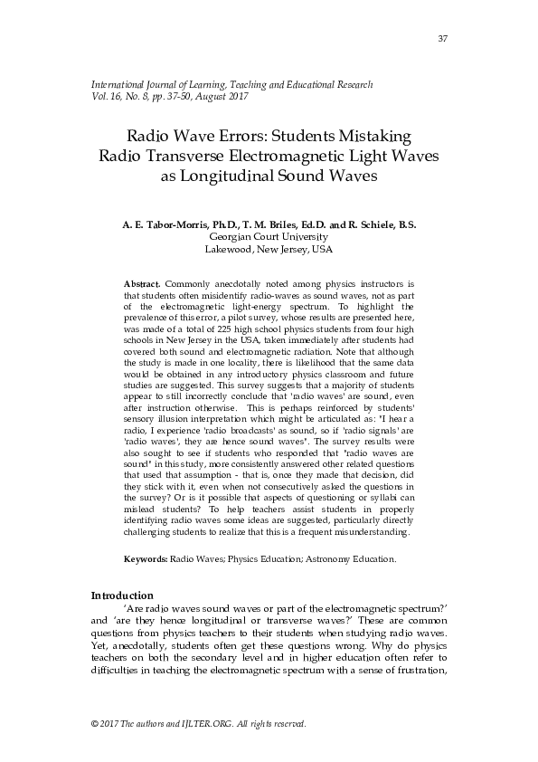 (PDF) Radio Wave Errors: Students Mistaking Radio Transverse ...