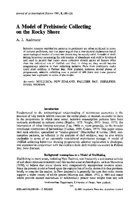 (PDF) A model of prehistoric collecting on the rocky shore