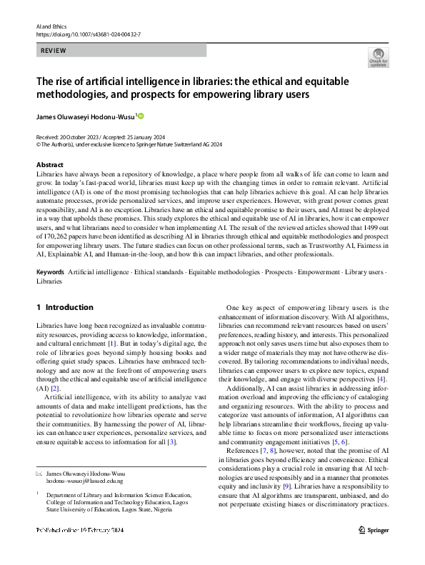 (PDF) The rise of artificial intelligence in libraries: the ethical and ...