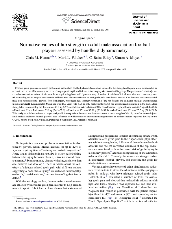 (PDF) Normative values of hip strength in adult male association ...