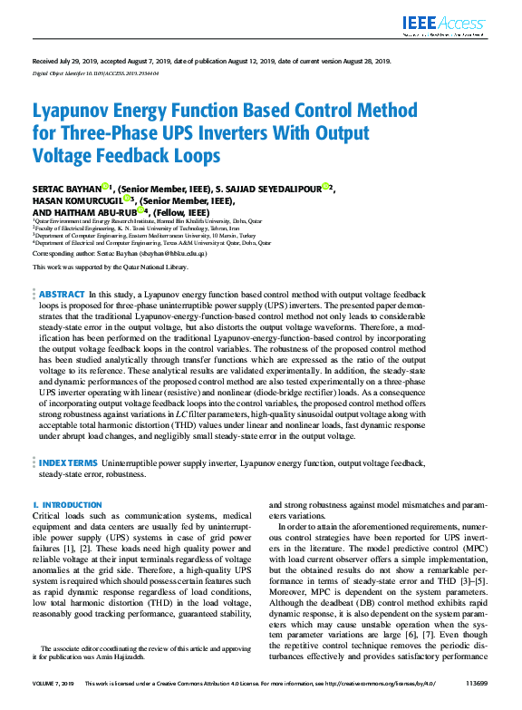 (PDF) Lyapunov Energy Function Based Control Method for Three-Phase UPS Inverters With Output ...