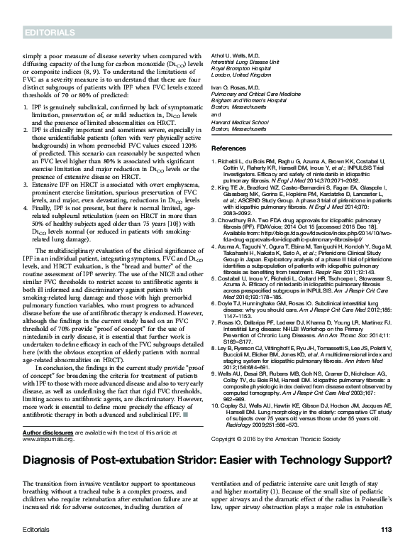 (PDF) Diagnosis of Post-extubation Stridor: Easier with Technology Support?