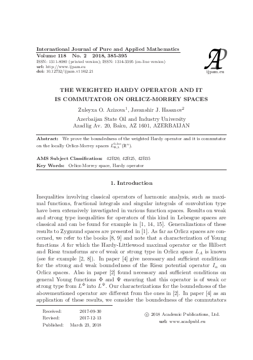 (PDF) The Weighted Hardy Operator and It is Commutator on Orlicz-Morrey Spaces