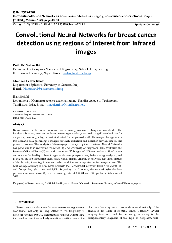 Convolutional Neural Networks For Breast Cancer Detection Using Regions Of Interest From