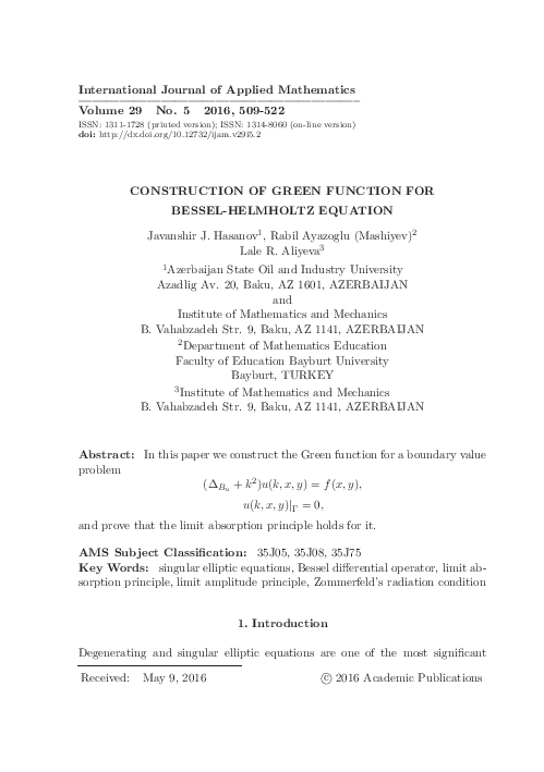 (PDF) Construction of Green Function for Bessel-Helmholtz Equation