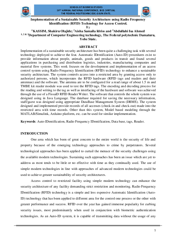 (PDF) Implementation of a Sustainable Security Architecture using Radio Frequency Identification ...