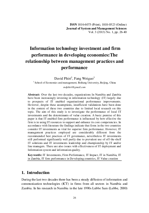 (PDF) Information Technology Investment and Firm Performance in Developing Economies: The ...