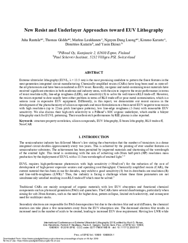 (PDF) New resist and underlayer approaches toward EUV lithography
