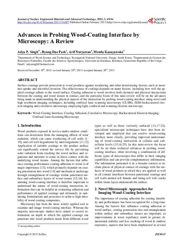 (PDF) Advances in Probing Wood-Coating Interface by Microscopy: A Review