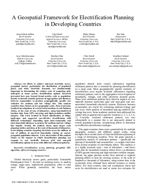 (PDF) A geospatial framework for electrification planning in developing countries