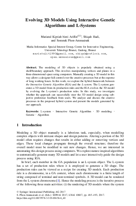 (PDF) Evolving 3D Models Using Interactive Genetic Algorithms and L-Systems
