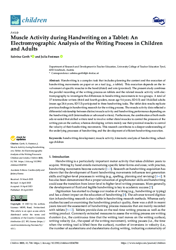 (PDF) Muscle Activity during Handwriting on a Tablet: An ...
