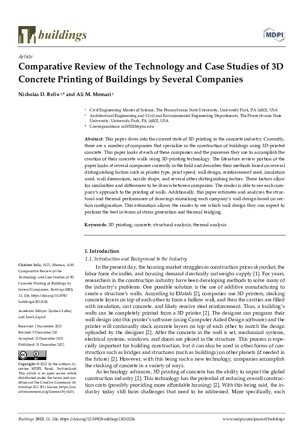 (PDF) Comparative Review of the Technology and Case Studies of 3D Concrete Printing of Buildings ...