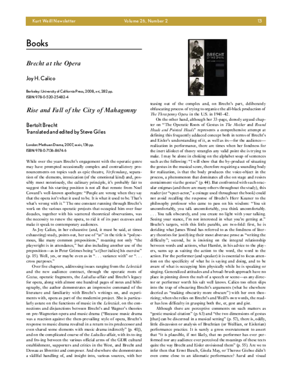 (PDF) Brecht at the Opera