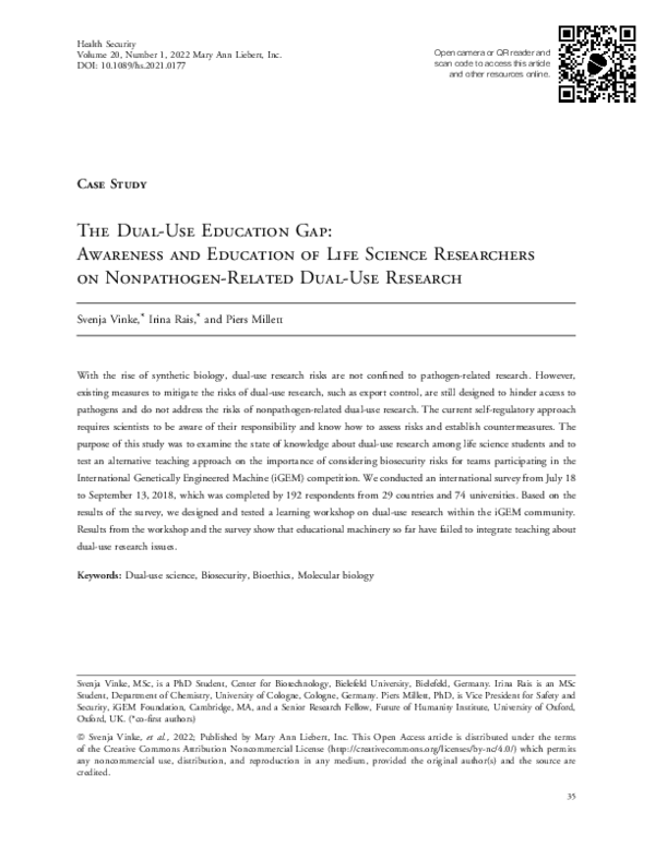 (PDF) Bridging the Dual-Use Education Gap in Bioscience