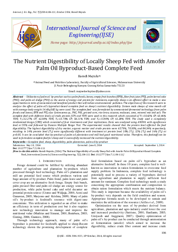 (PDF) The Nutrient Digestibility of Locally Sheep Fed with Amofer Palm ...