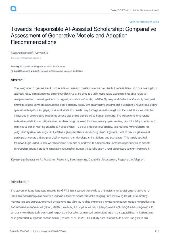 (PDF) Towards Responsible AI-Assisted Scholarship: Comparative Assessment of Generative Models ...
